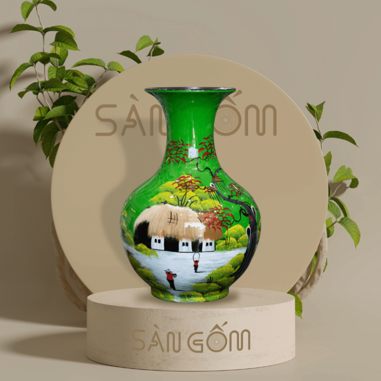 Lọ tỏi gốm sứ Bát Tràng màu đỏ họa tiết chim trĩ hoa phù dung SG-LT14