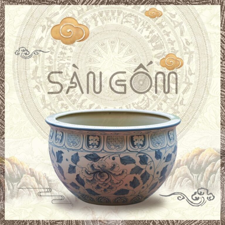 Chậu trồng cây men rạn Bát Tràng họa tiết hoa phù dung SG-LN07