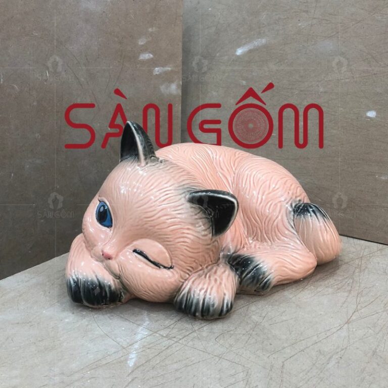 Ống tiết kiệm hình con mèo dáng nằm màu hồng SG-HĐ45