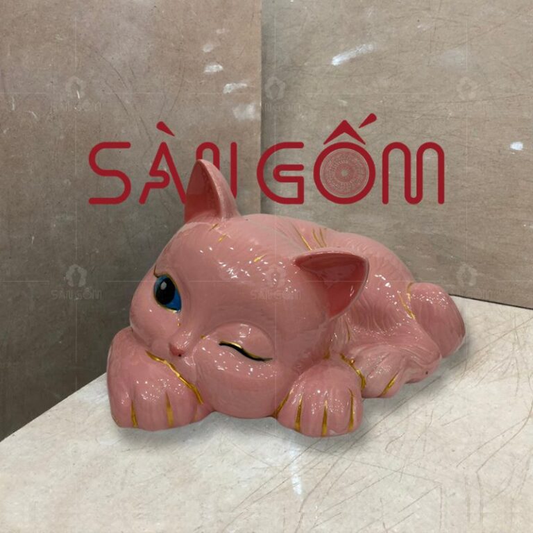 Ống tiết kiệm hình con mèo dáng nằm màu hồng SG-HĐ45