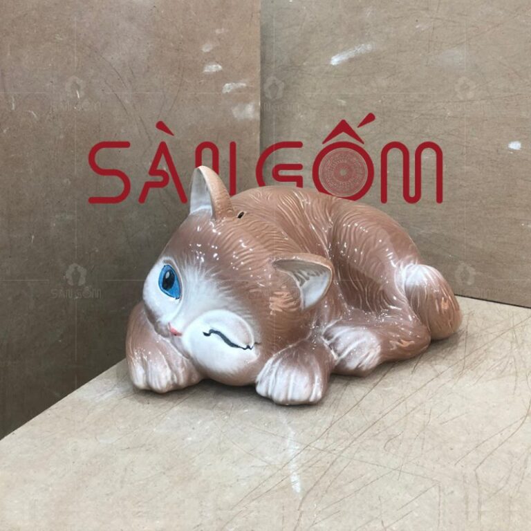 Ống tiết kiệm hình con mèo dáng nằm màu trắng SG-HĐ48