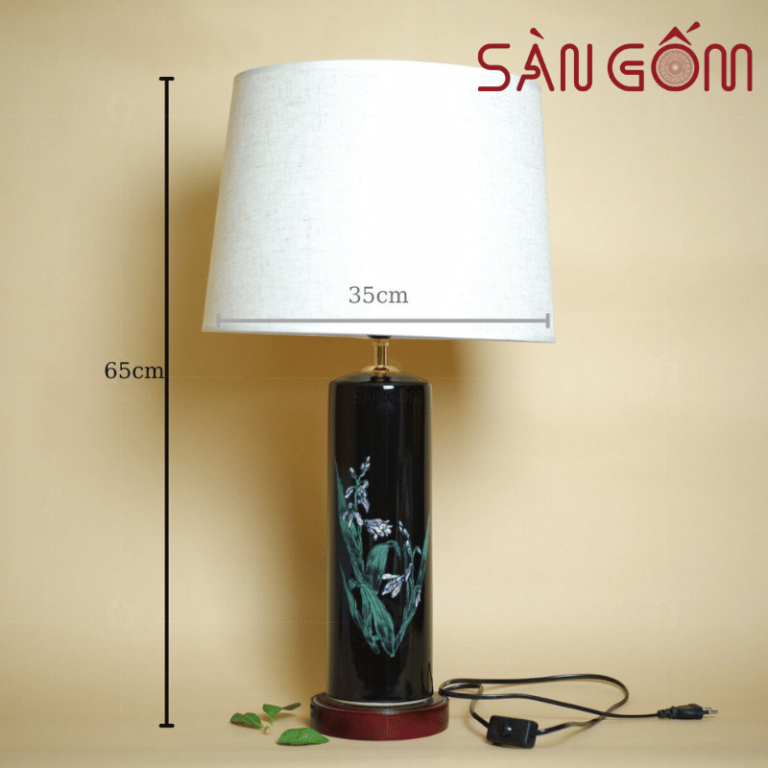 Đèn ngủ để bàn dáng trụ họa tiết hoa vẽ tay SG-DN10