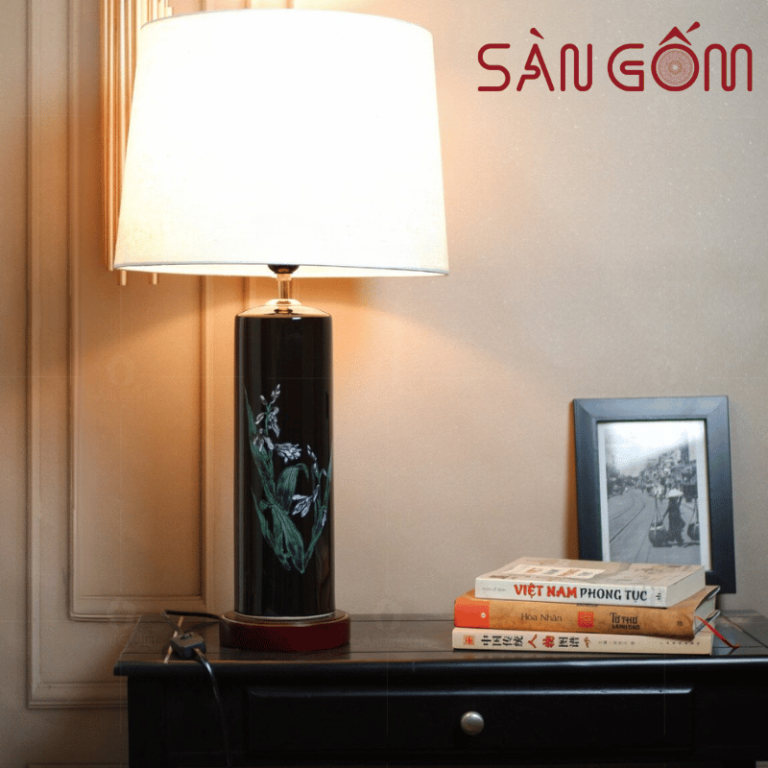 Đèn ngủ để bàn dáng trụ họa tiết hoa vẽ tay SG-DN10