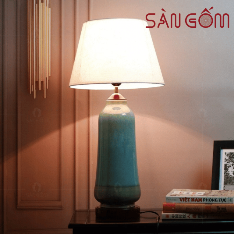 Đèn ngủ để bàn men hỏa biến xanh ngọc SG-DN01