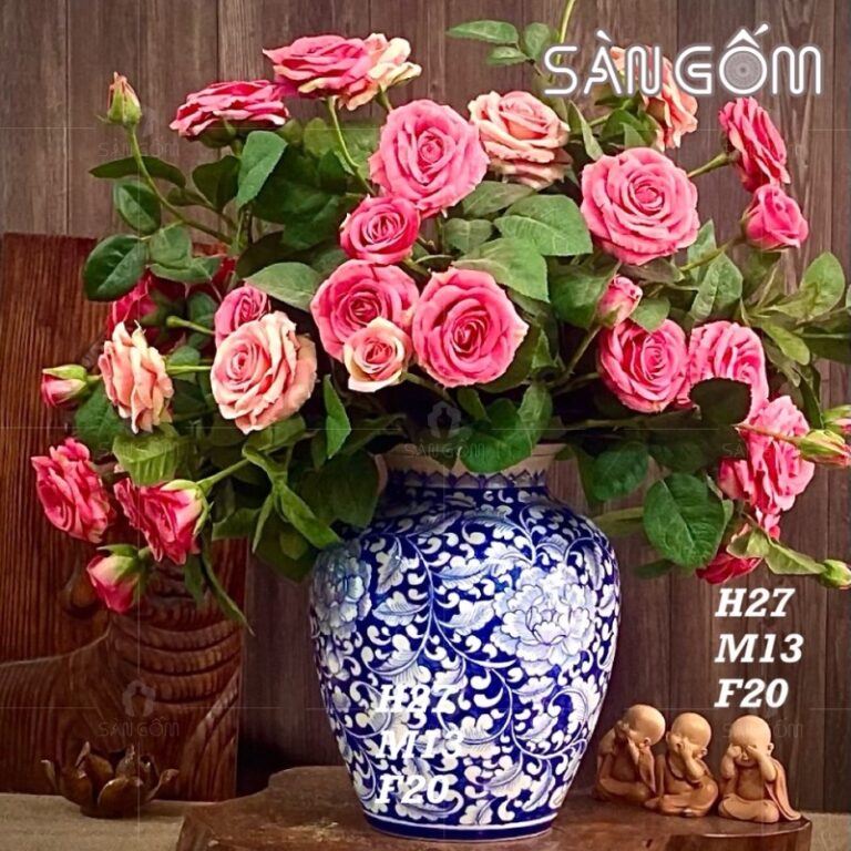 Bình hoa gốm sứ Bát Tràng vẽ hoa phù dung dáng vò SG-LH446